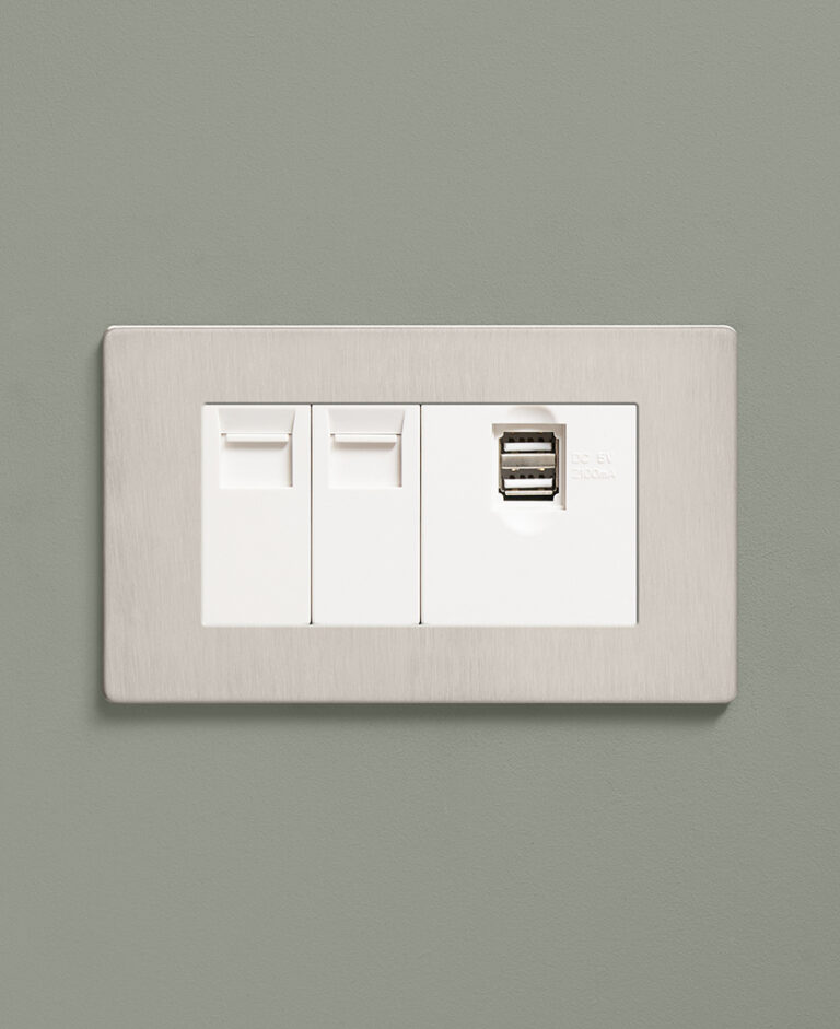 Silver Quad Data Port Socket with Black or White Inserts