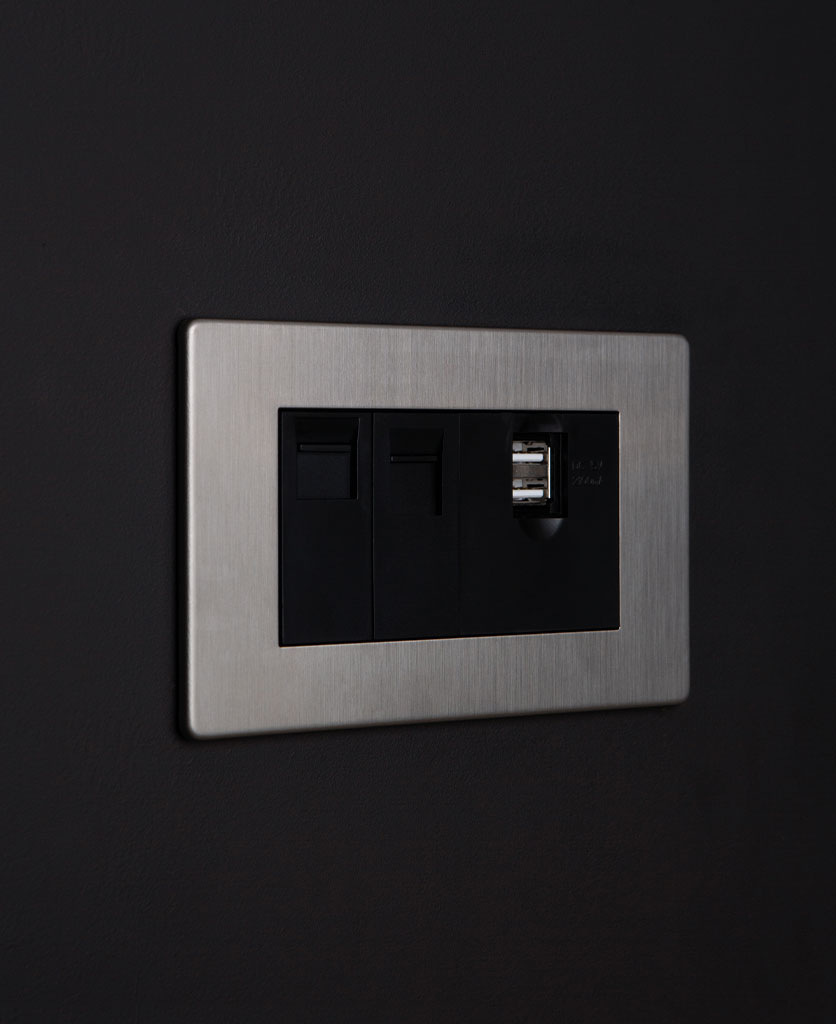 Silver Quad Data Port Socket with Black or White Inserts