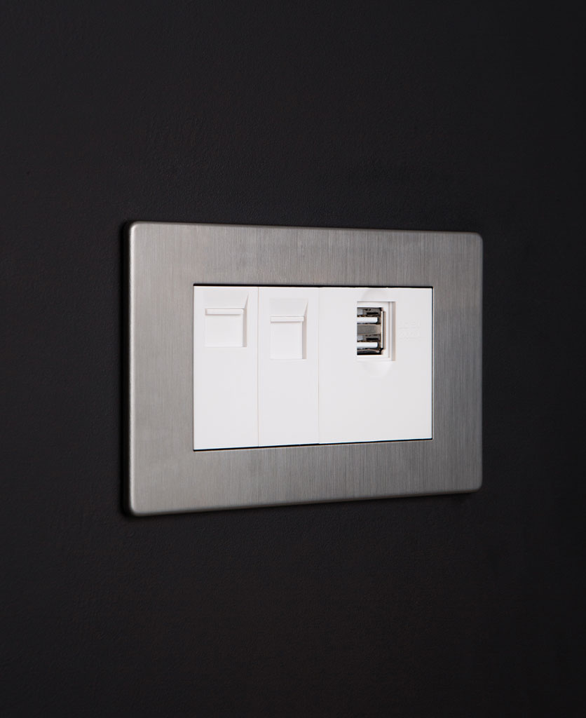 Silver Quad Data Port Socket with Black or White Inserts