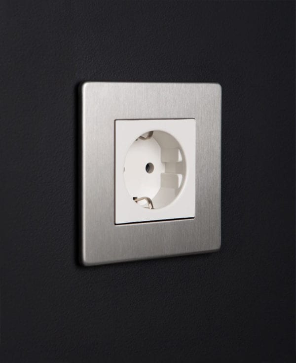 Silver Schuko Single Socket with Black or White Inserts