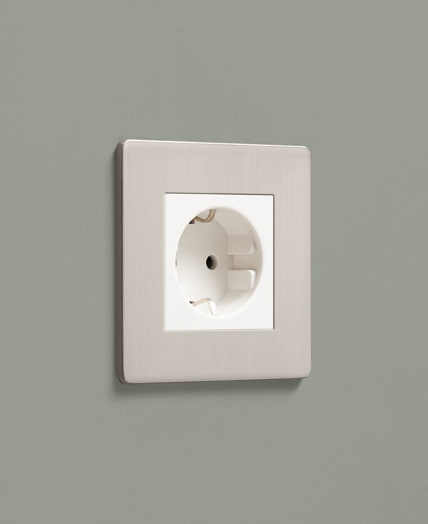 Silver Schuko Single Socket with Black or White Inserts