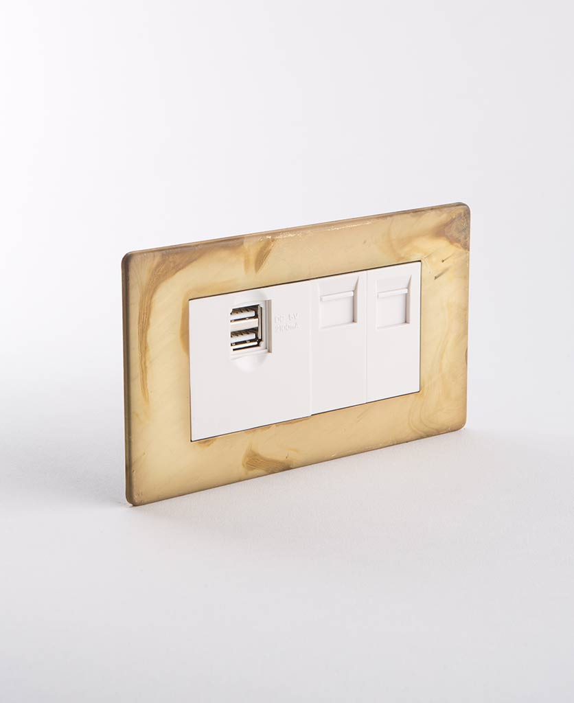 Smoked Gold Quad Data Port Socket with Black or White Inserts