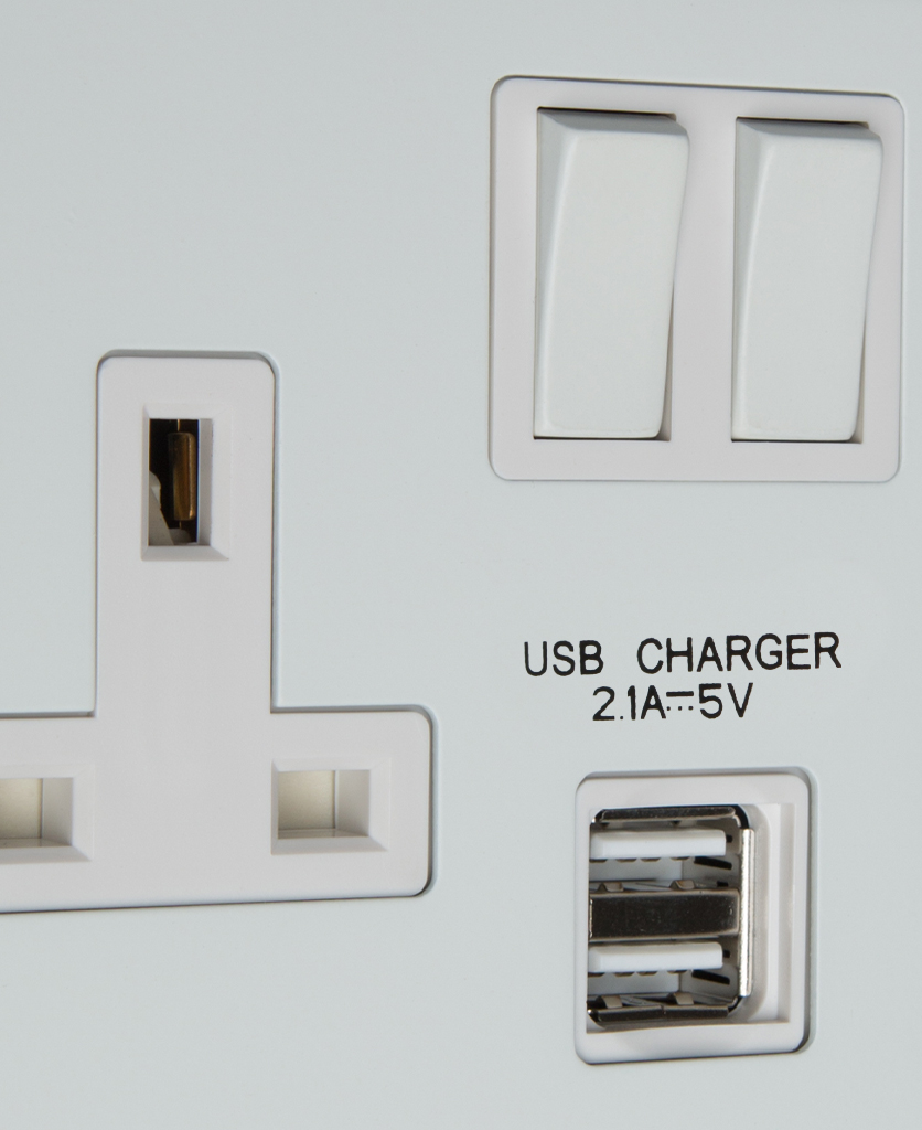 USB plug sockets - White Double USB Plug Socket