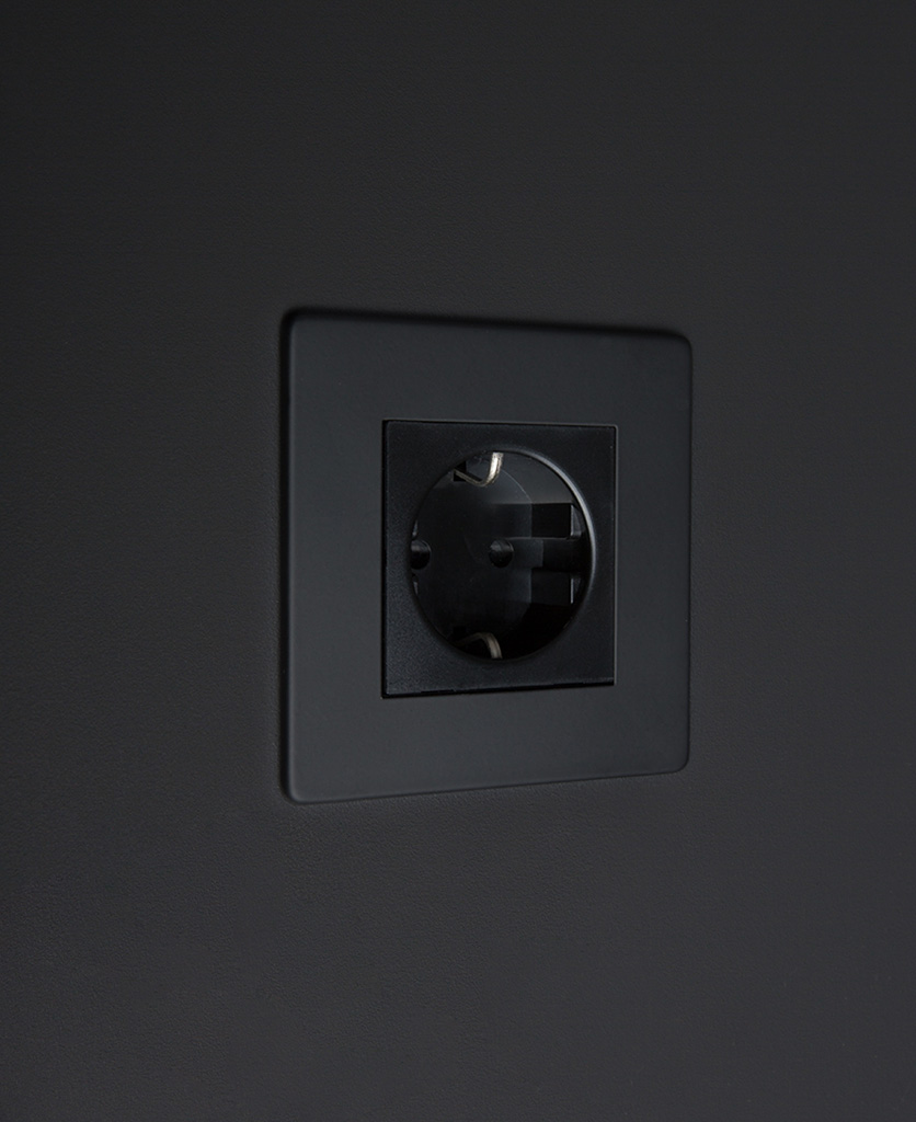 Black Schuko SIngle Socket with Black or White Inserts