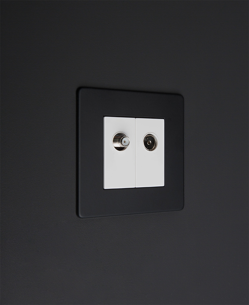 Black Double Data Port Socket with Black or White Inserts