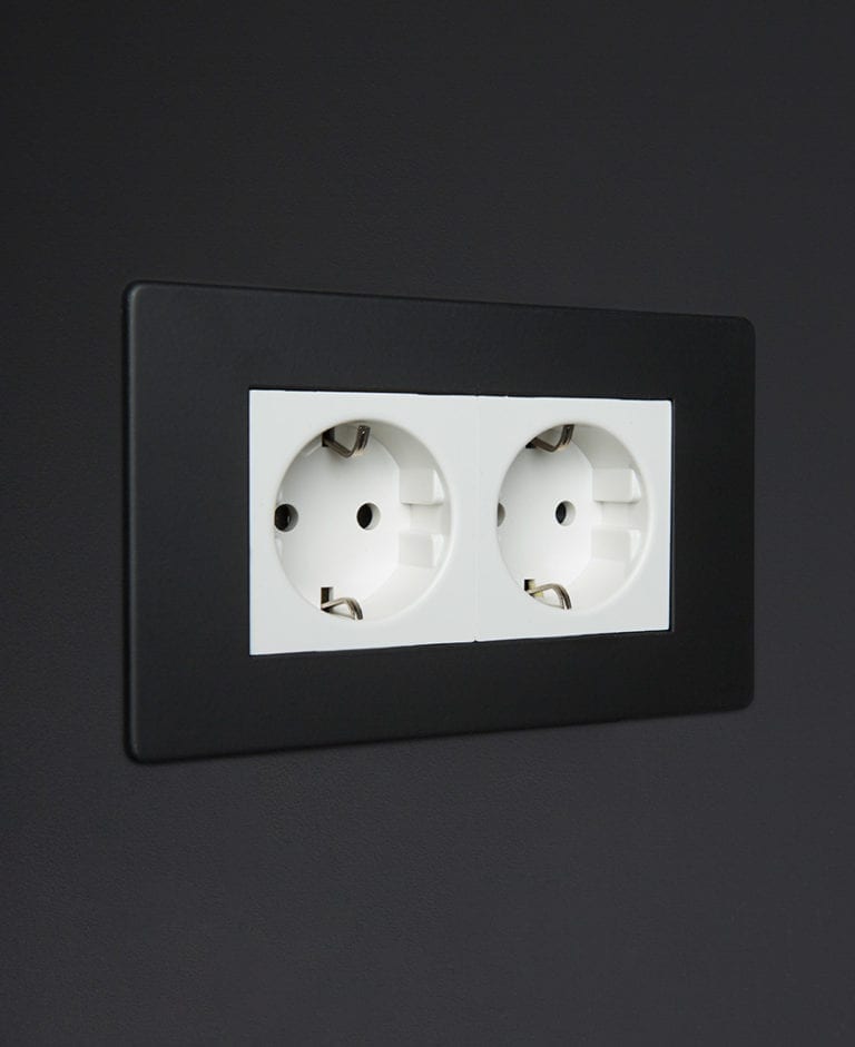 Black Double Schuko Socket with Black or White Inserts