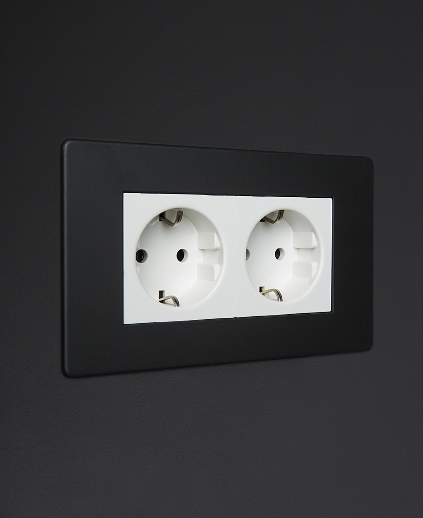 Black Double Schuko Socket with Black or White Inserts