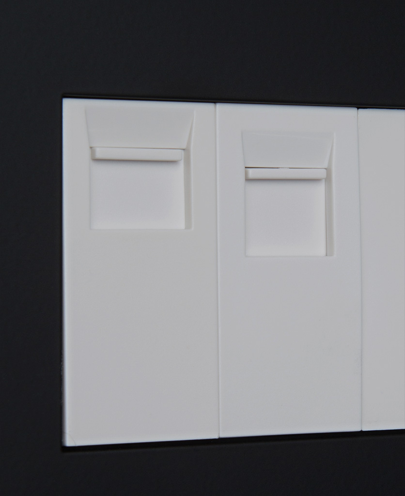 Black Quad Data Port Socket with Black or White Inserts