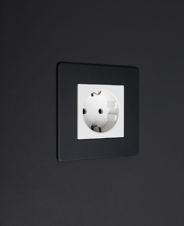 Black Schuko SIngle Socket with Black or White Inserts