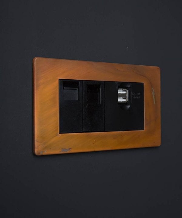 Tarnished Copper Double Data Port Socket with Black or White Inserts