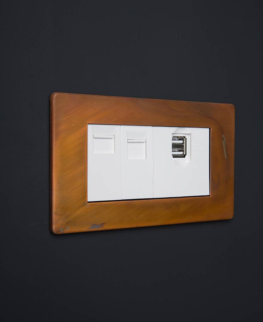 Tarnished Copper Double Data Port Socket with Black or White Inserts
