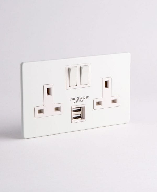 USB plug sockets - White Double USB Plug Socket
