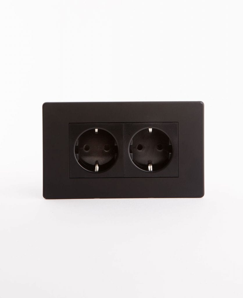 Black Double Schuko Socket with Black or White Inserts