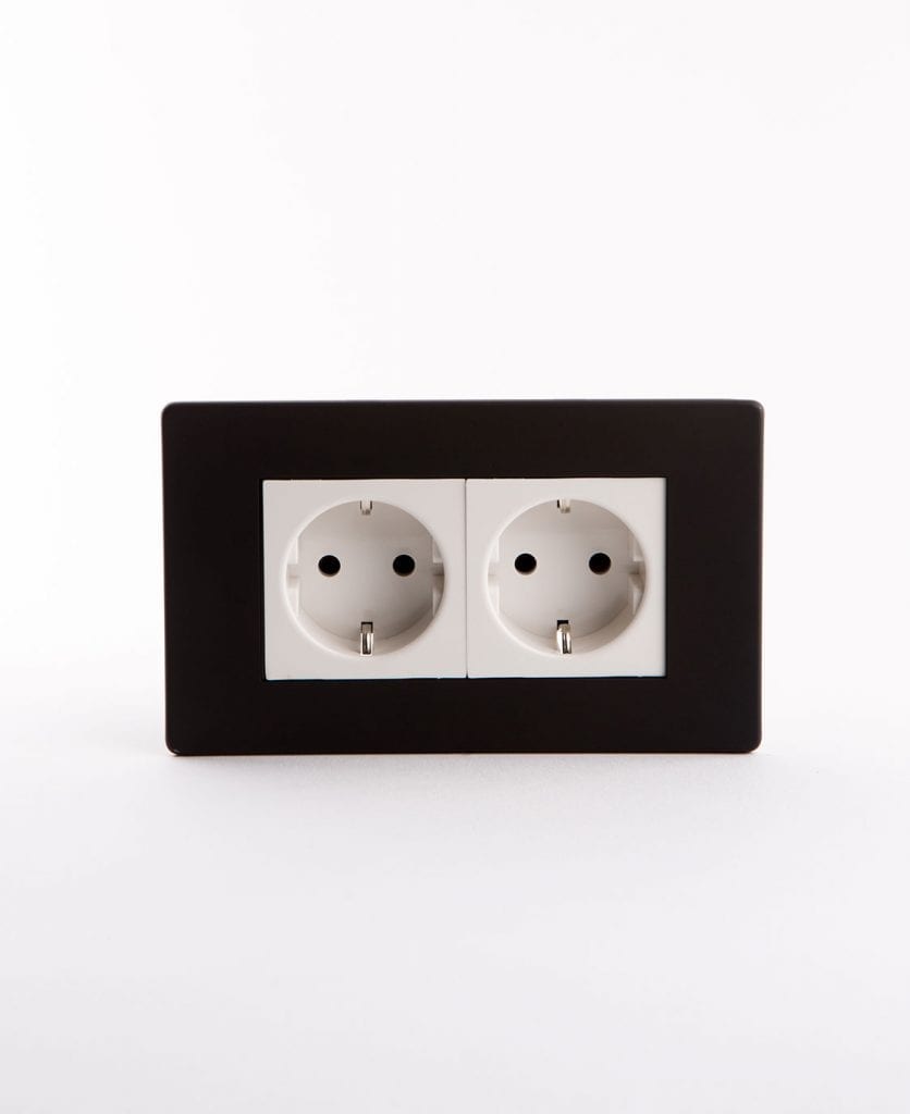 Black Double Schuko Socket with Black or White Inserts