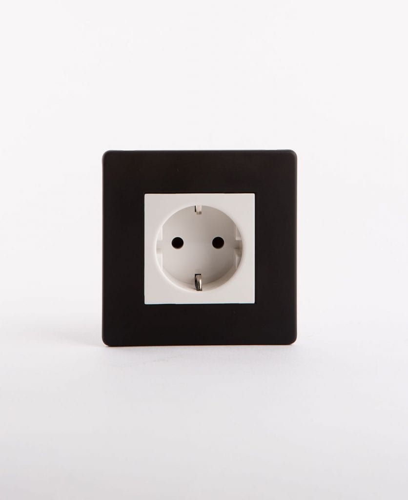 Black Schuko SIngle Socket with Black or White Inserts