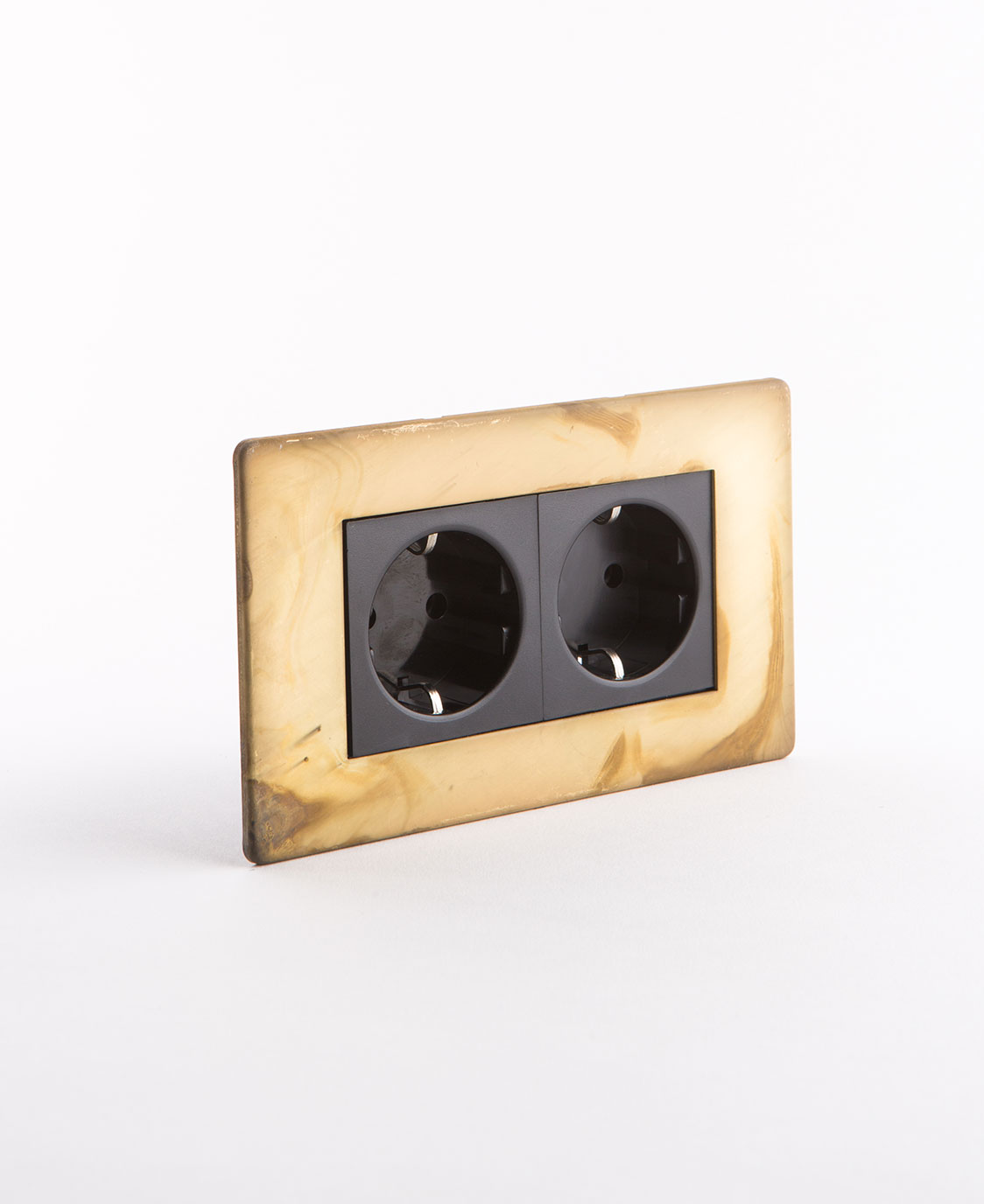 Smoked Gold Double Schuko Socket with Black or White Inserts