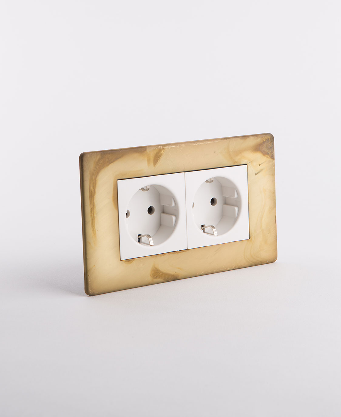 Smoked Gold Double Schuko Socket with Black or White Inserts