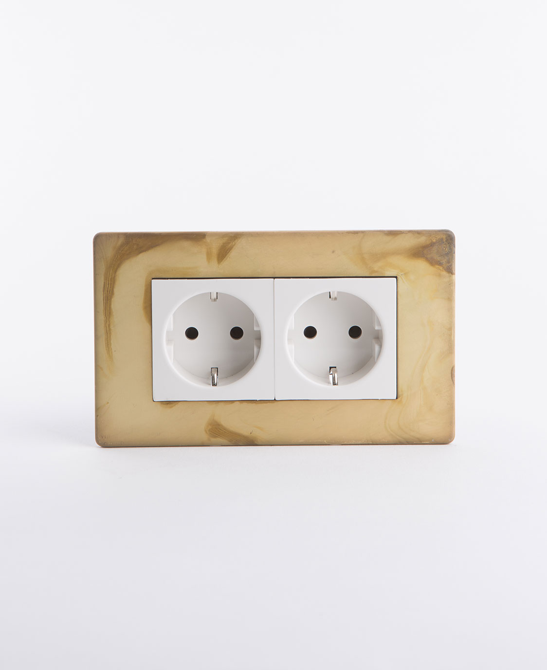 Smoked Gold Double Schuko Socket with Black or White Inserts