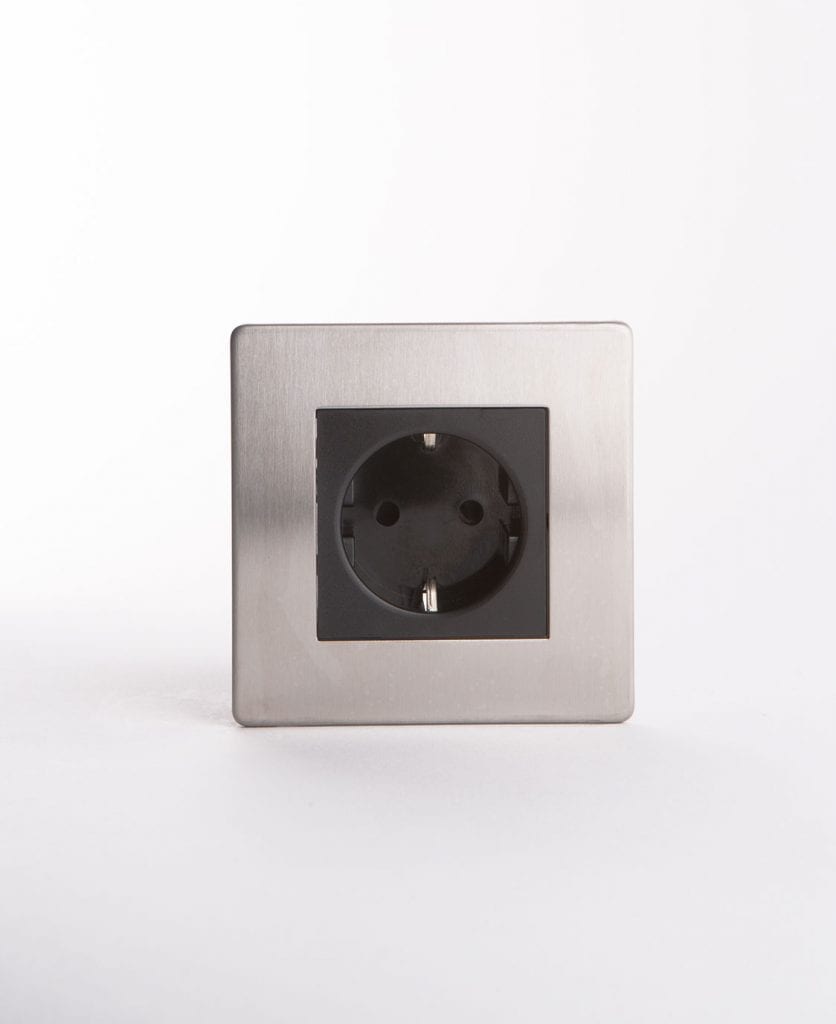 Silver Schuko Single Socket with Black or White Inserts