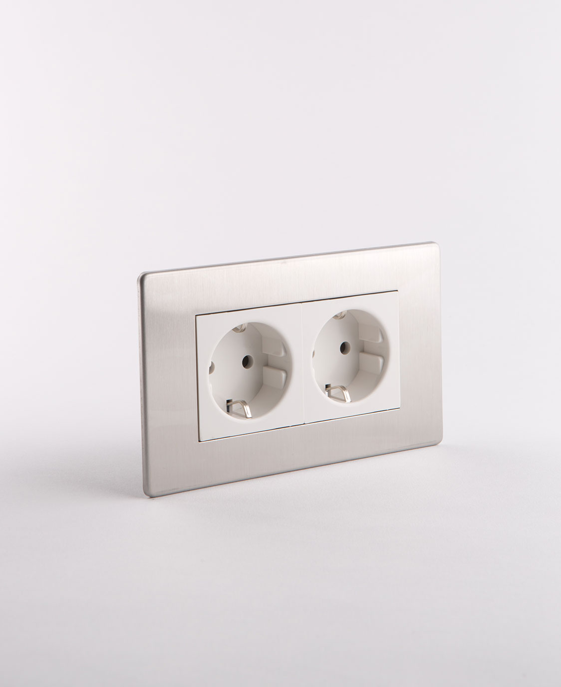 Silver Double Schuko Socket with Black or White Inserts