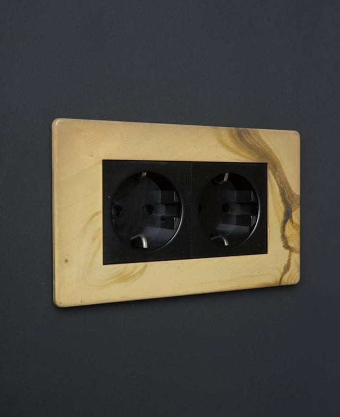 Smoked Gold Double Schuko Socket with Black or White Inserts