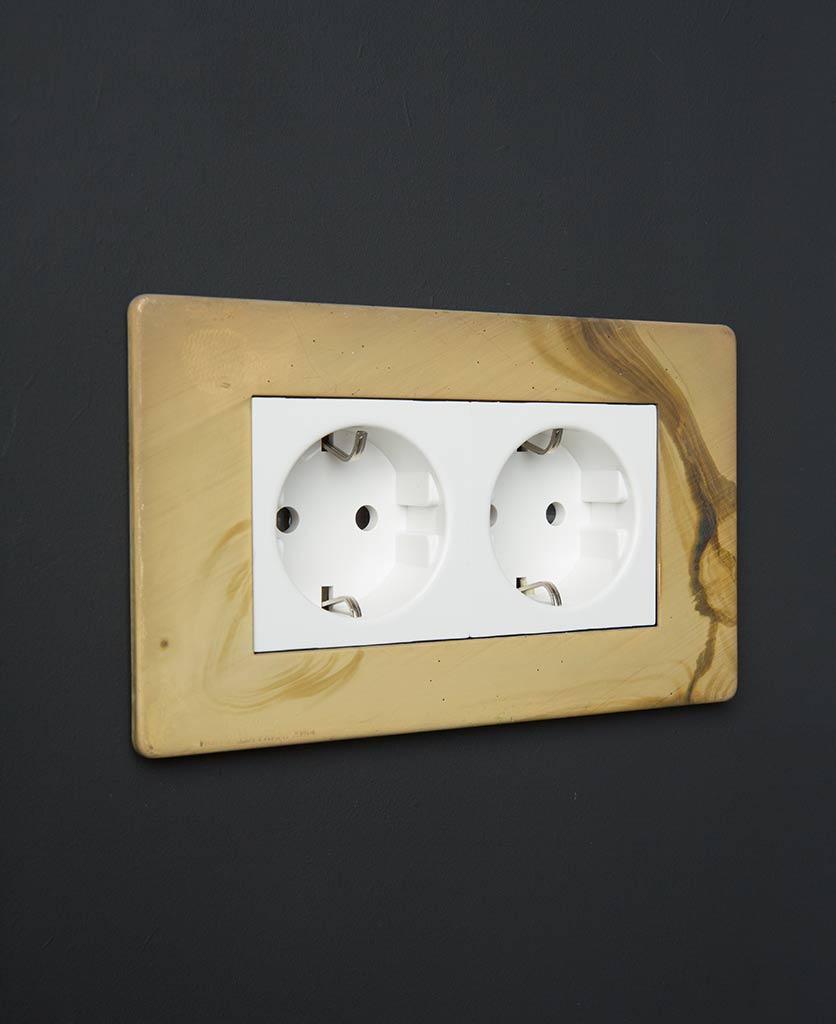Smoked Gold Double Schuko Socket with Black or White Inserts