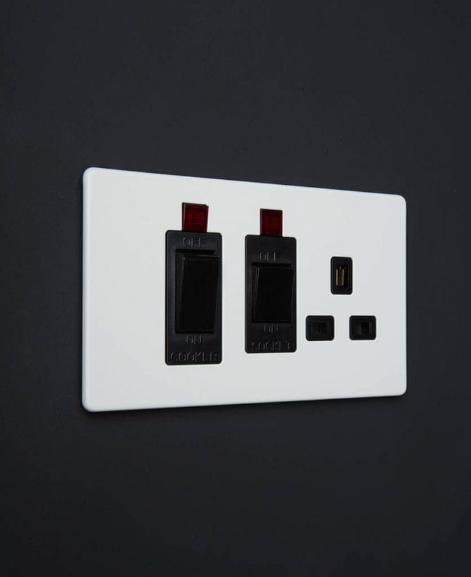 White Cooker Switch & Socket with Black or White Inserts