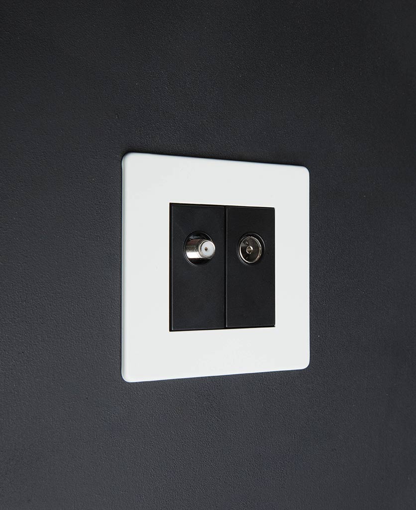 White Double Data Port Socket with Black or White Inserts