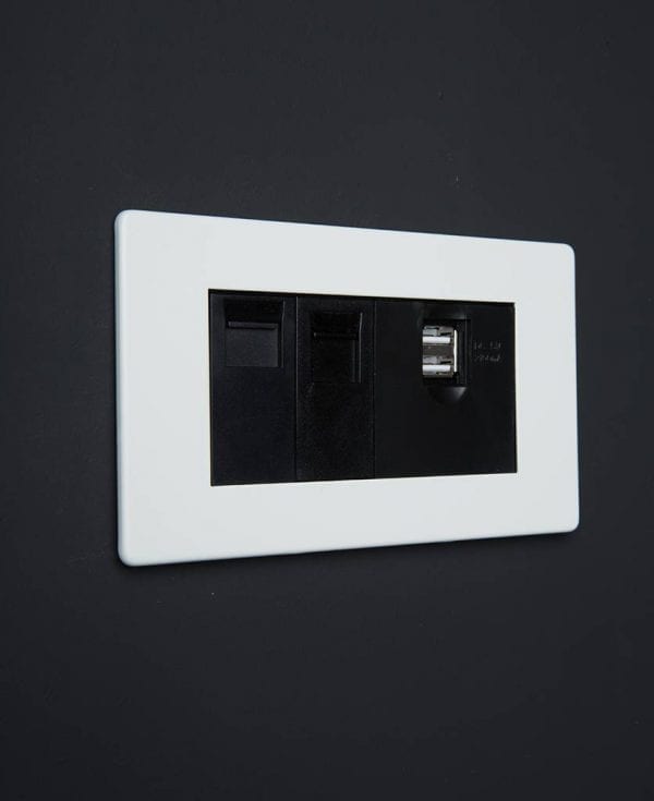 White Quad Data Port Socket with Black or White Inserts