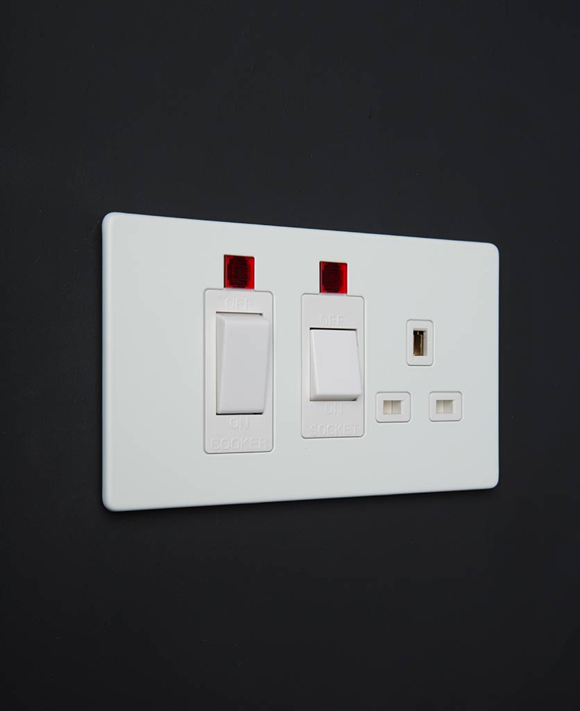 White 45 Amp Cooker Switch & Socket with Black or White Inserts
