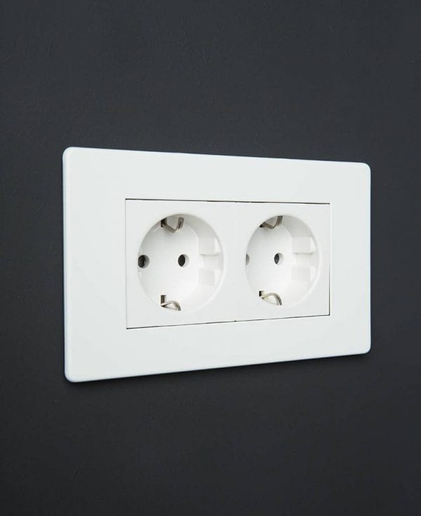 White Double Schuko Socket with Black or White Inserts