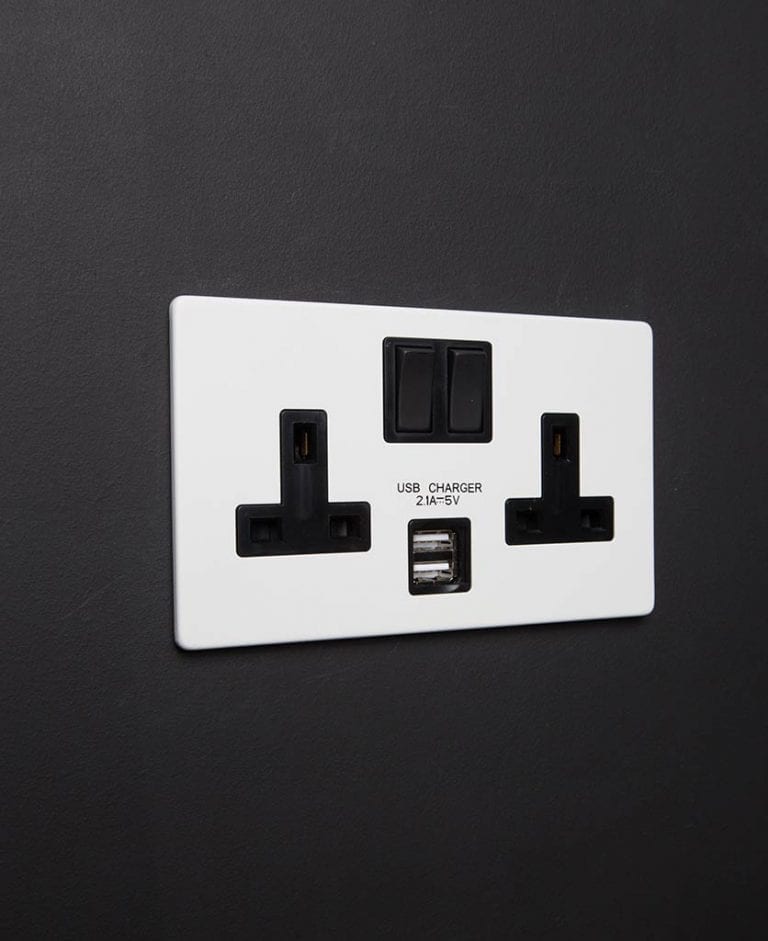 USB plug sockets - White Double USB Plug Socket