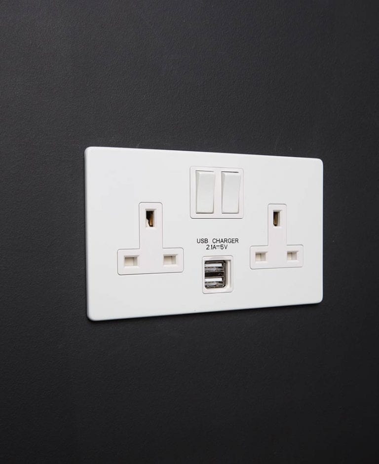 USB plug sockets - White Double USB Plug Socket