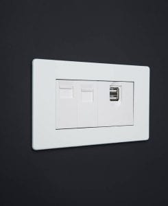 White Quad Data Port Socket with Black or White Inserts