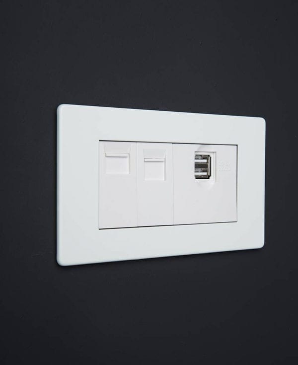 White Quad Data Port Socket with Black or White Inserts