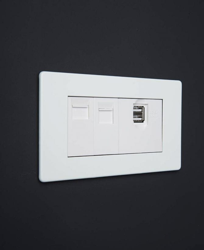 White Quad Data Port Socket with Black or White Inserts