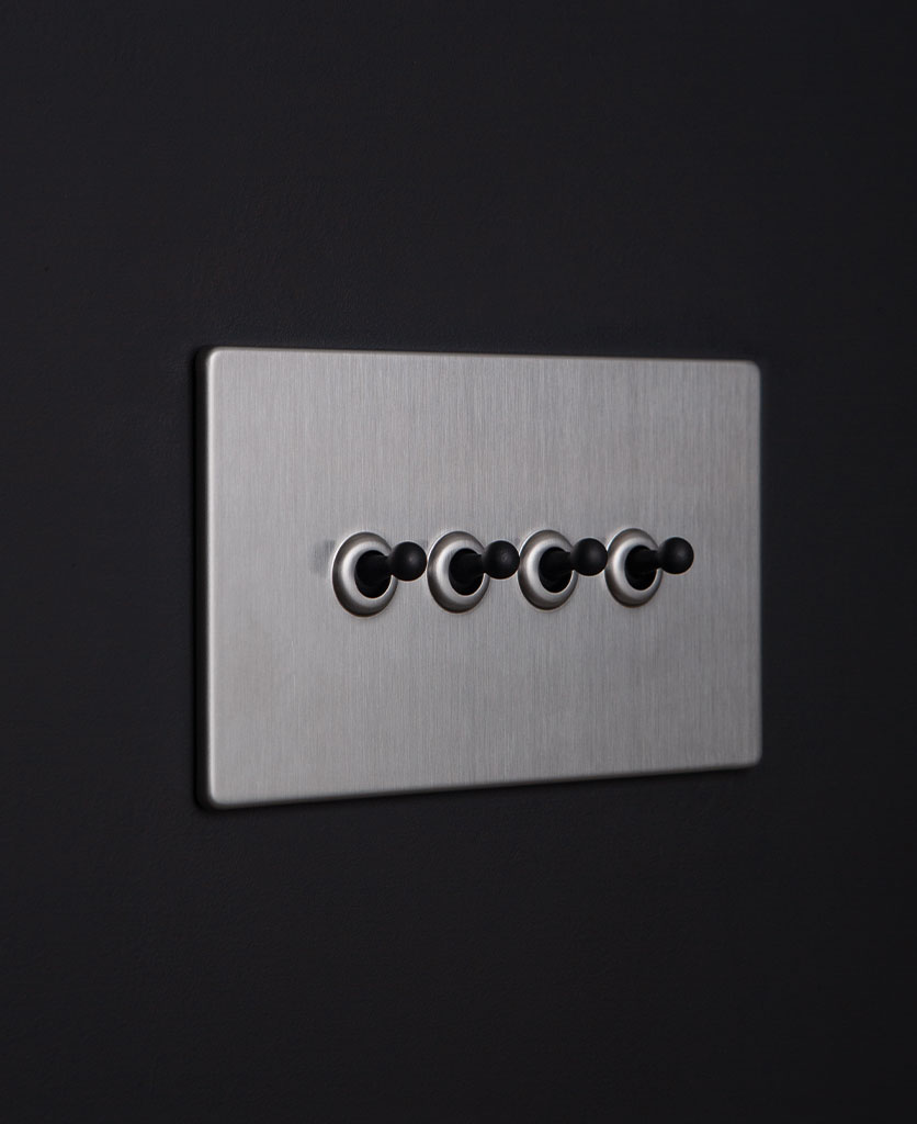 Metal Light Switches - Silver Quadruple Toggle Switch
