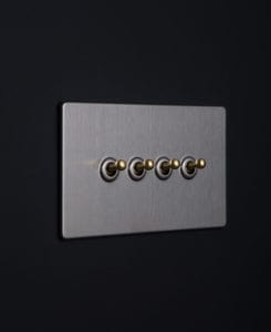 Metal Light Switches - Silver Quadruple Toggle Switch