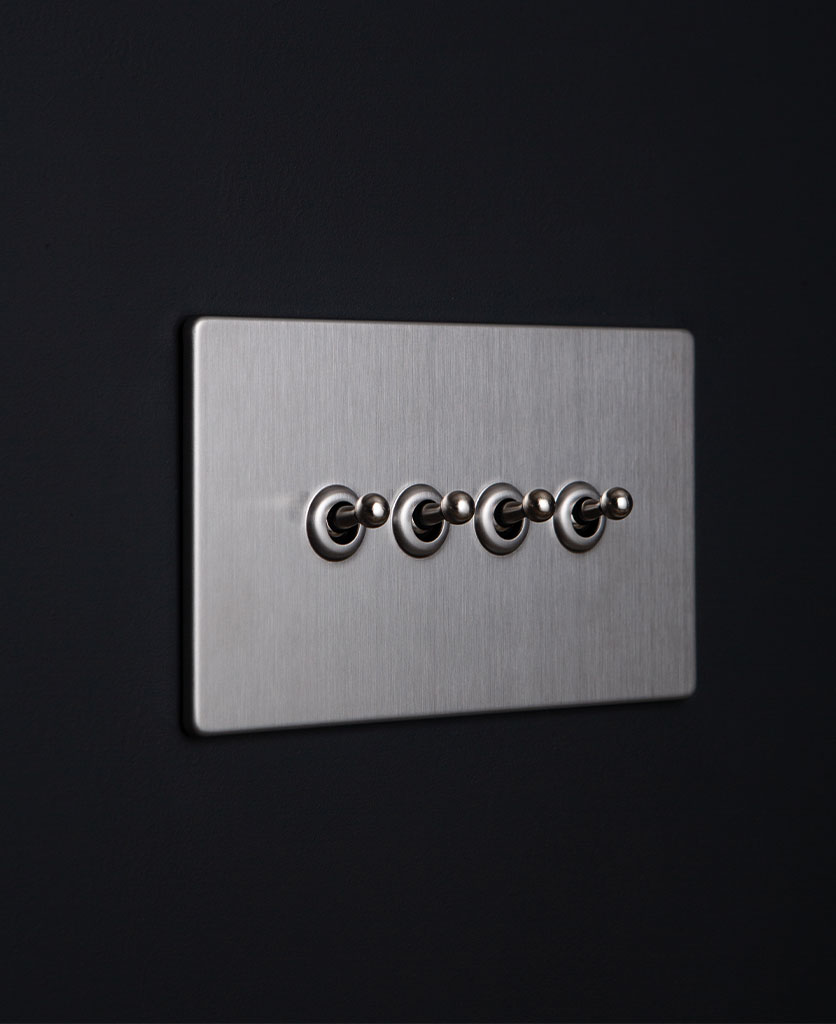 Metal Light Switches - Silver Quadruple Toggle Switch