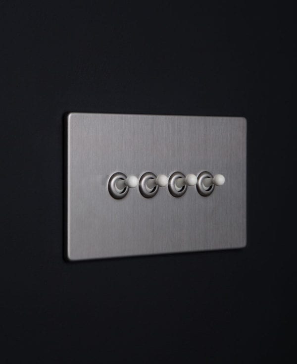 Metal Light Switches - Silver Quadruple Toggle Switch
