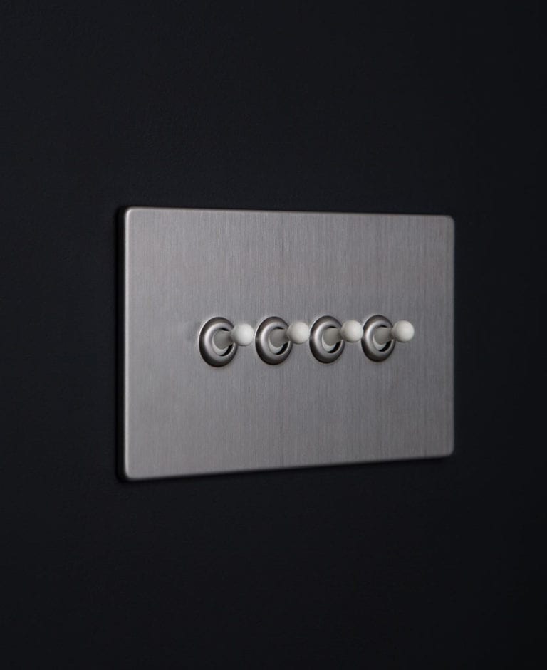 Metal Light Switches - Silver Quadruple Toggle Switch