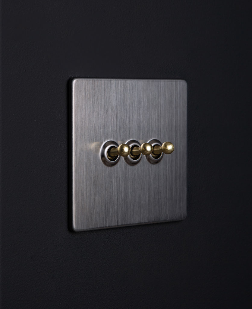 Metal Light Switch - Silver Triple Toggle Light Switch