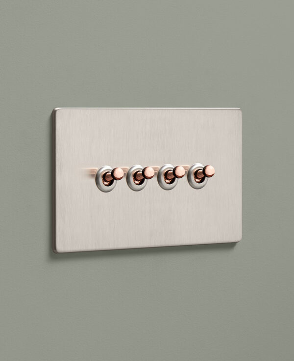 Metal Light Switches - Silver Quadruple Toggle Switch
