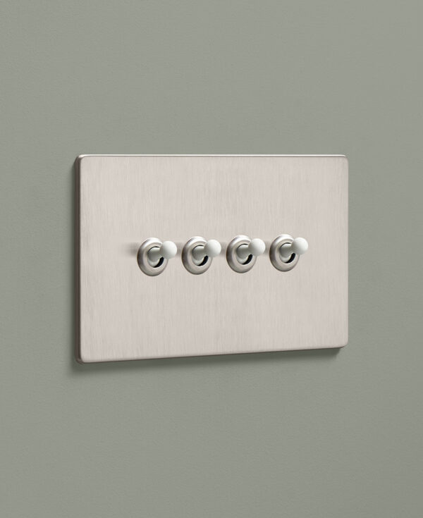 Metal Light Switches - Silver Quadruple Toggle Switch