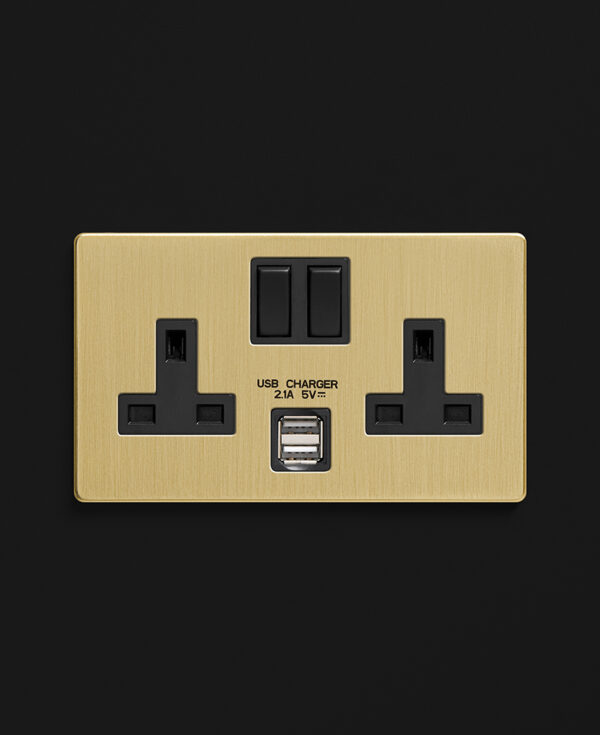 USB Double Socket Gold - with Black or White Inserts