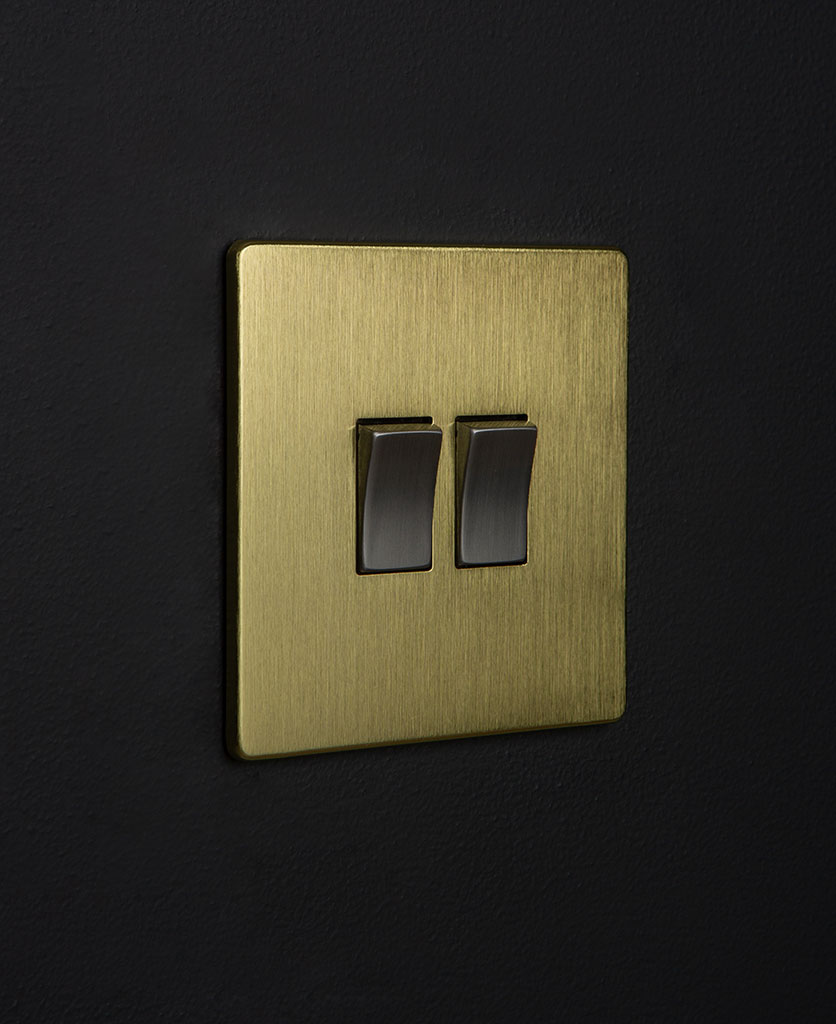 Double Light Switch Gold - Available with 4 Different Rocker Colours