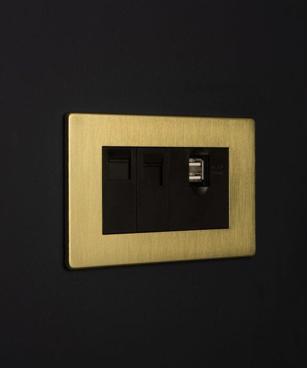 Gold Double Data Port Socket with Black or White Inserts