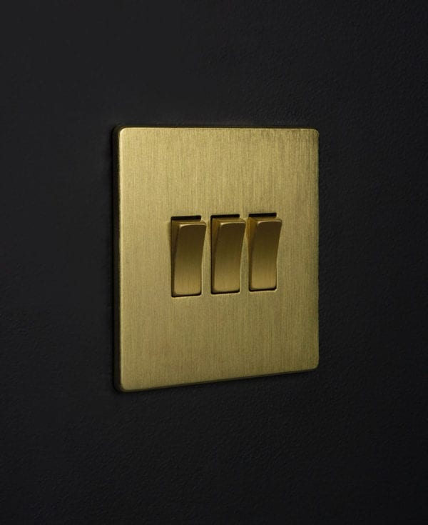 Triple Light Switch Gold - Available with 4 Different Rocker Colours