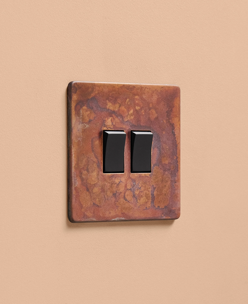 Tarnished Copper Light Switch - Double Rocker Switch