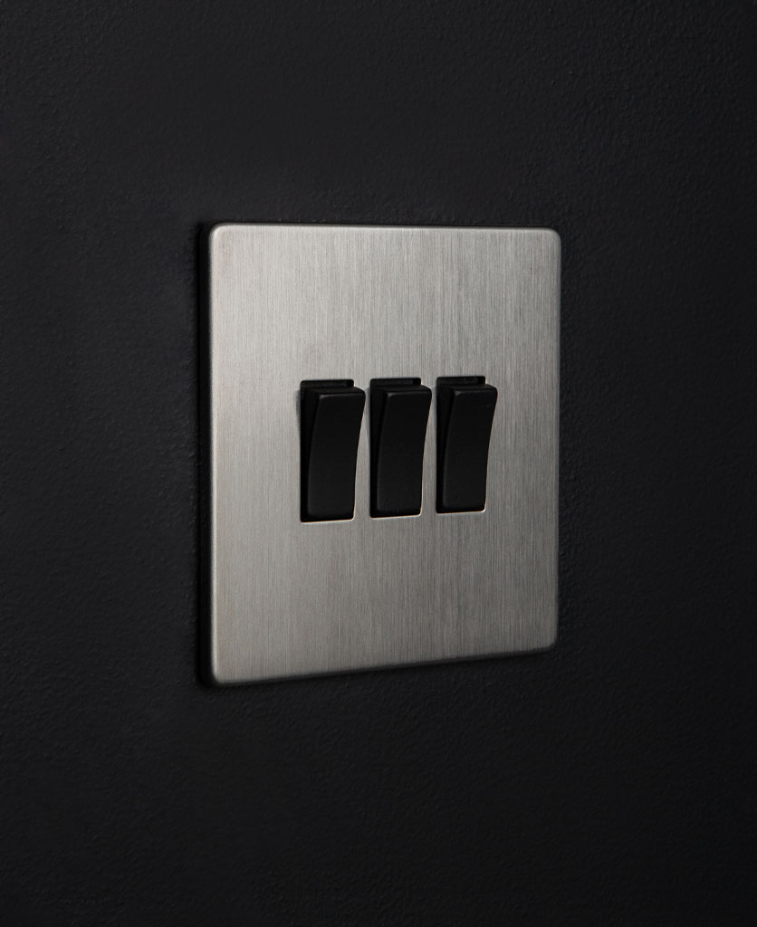 3 Gang Light Switch - Silver Triple Rocker Light Switch